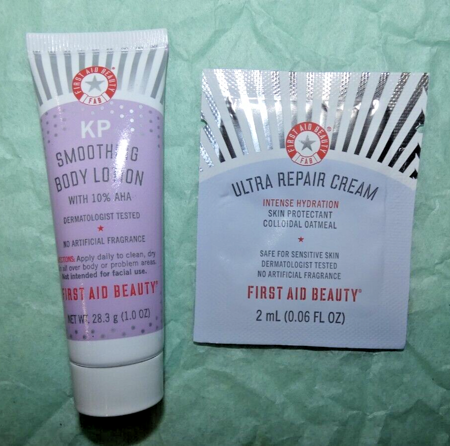 NEW FIRST AID BEAUTY FAB KP Bump Erase Body Scrub 10% AHA 1 oz + Ultra ...