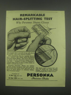 1949 Personna Precision Razor Blades Ad - Remarkable hair-splitting ...