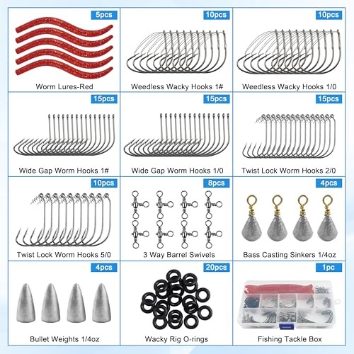 Wacky Rig Bass Fishing Hooks Kit, 116pcs Worms O Rings Weedless Wacky ...