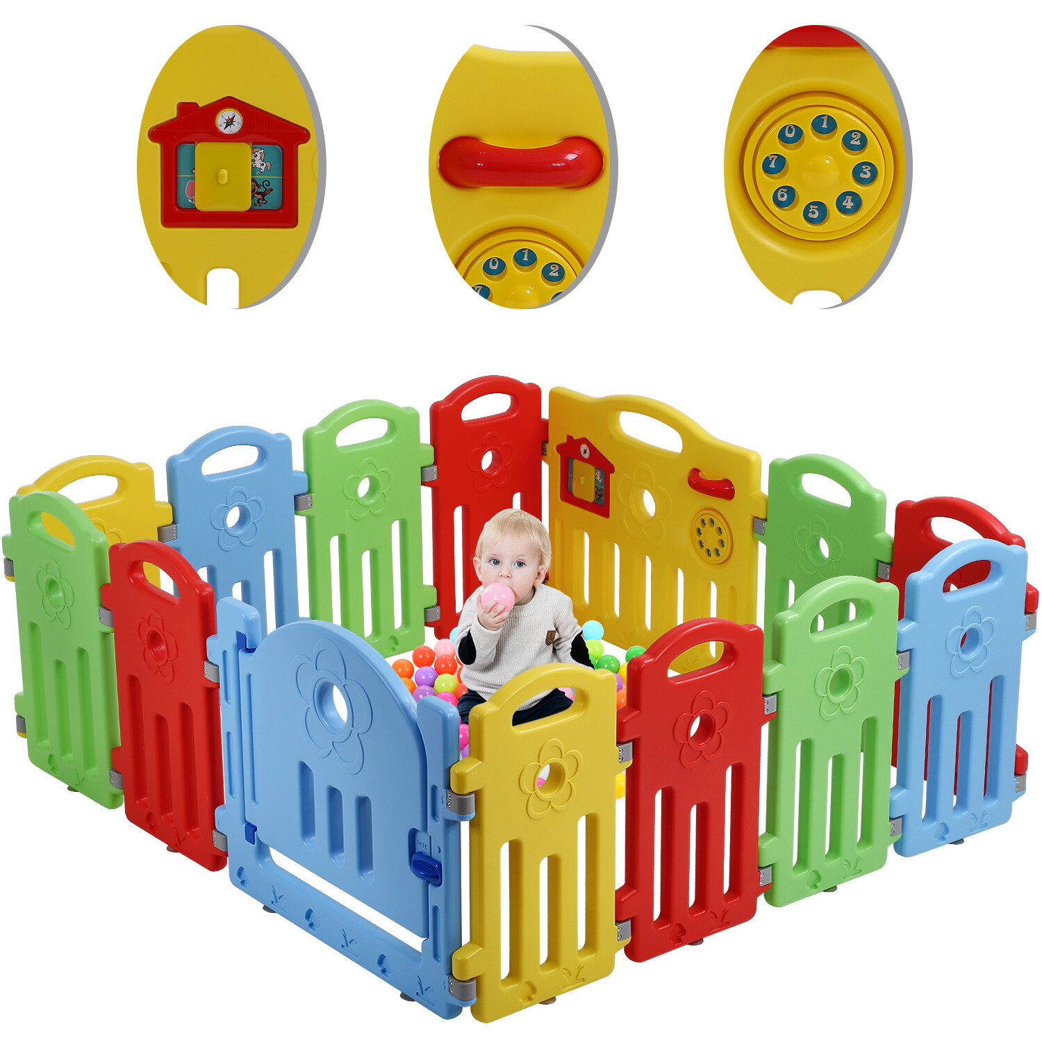 FDW 14 Panel Baby Playpen with Activity Board - Multicolored (JY-6749 ...