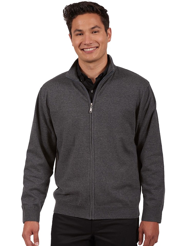 Edwards Garment Full-Zip Fine Gauge Sweater, Smoke Heather, Medium Men ...