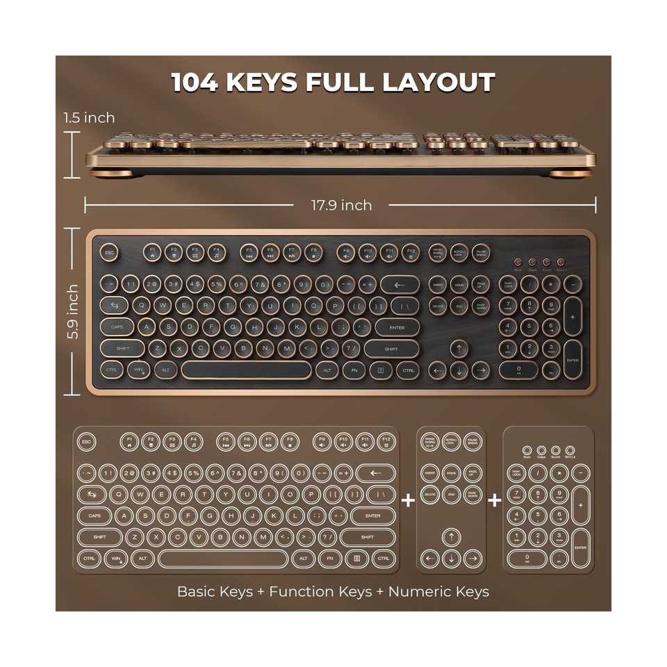 RK104 Retro Mechanical Keyboard, Wired Full-Size 104 Keys with ...