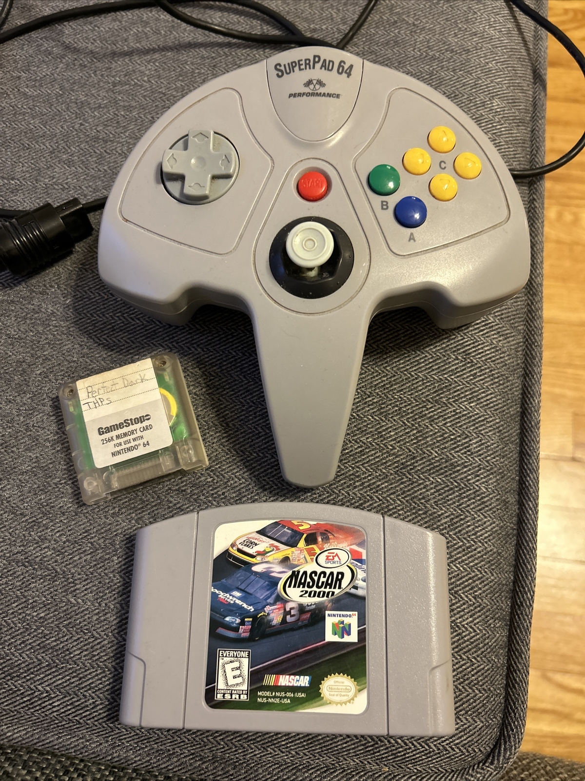 Nintendo N64 Gray SuperPad Controller, NASCAR 2000, N64 Memory Card ...