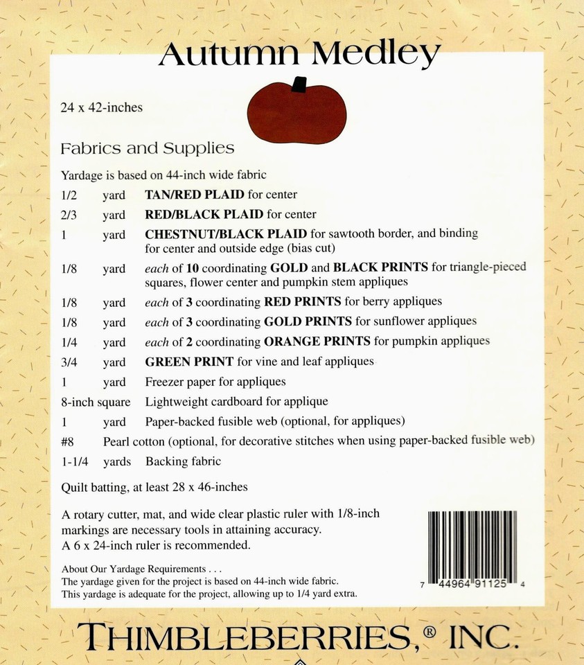 Autumn Medley Table Topper Quilt Pattern by Thimbleberries MG91125 | eBay