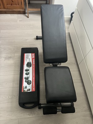 50KG Dumbbell & Barbell Weight Set Cast Iron Carry Case and Bench ...