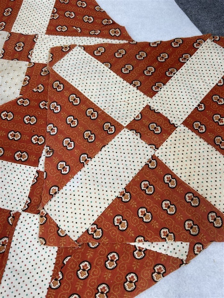 antique quilt blocks 7 patched calico 10x10 early fabric 1850 original ...