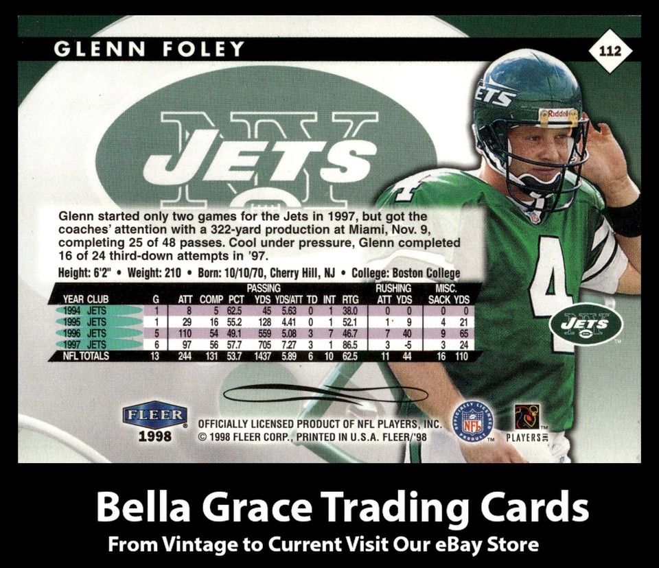1998 Fleer Tradition Glenn Foley #112 New York Jets NFL Football | eBay