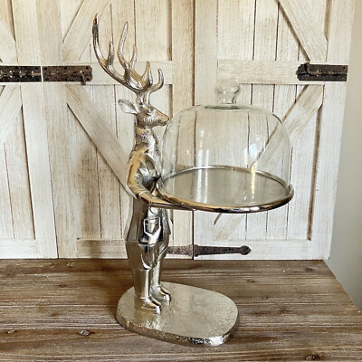 Silver Stag Butler Reindeer Deer Statue Holding Tray Sandwich Cookie ...