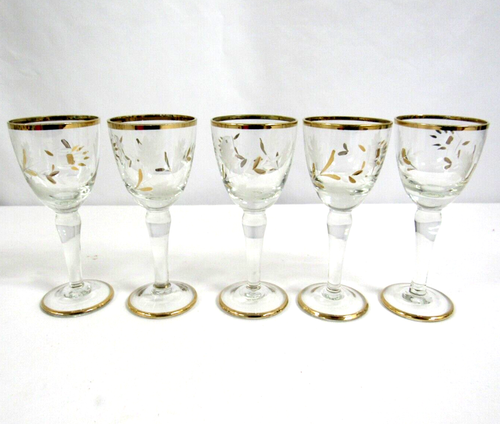 Set of 5 Vintage Cordial Glasses RA612 By Romania Glass 4 1/2" Thistle ...