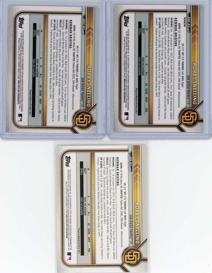 2022 Bowman Draft Robby Snelling 1st Bowman 3 Card Lot | eBay