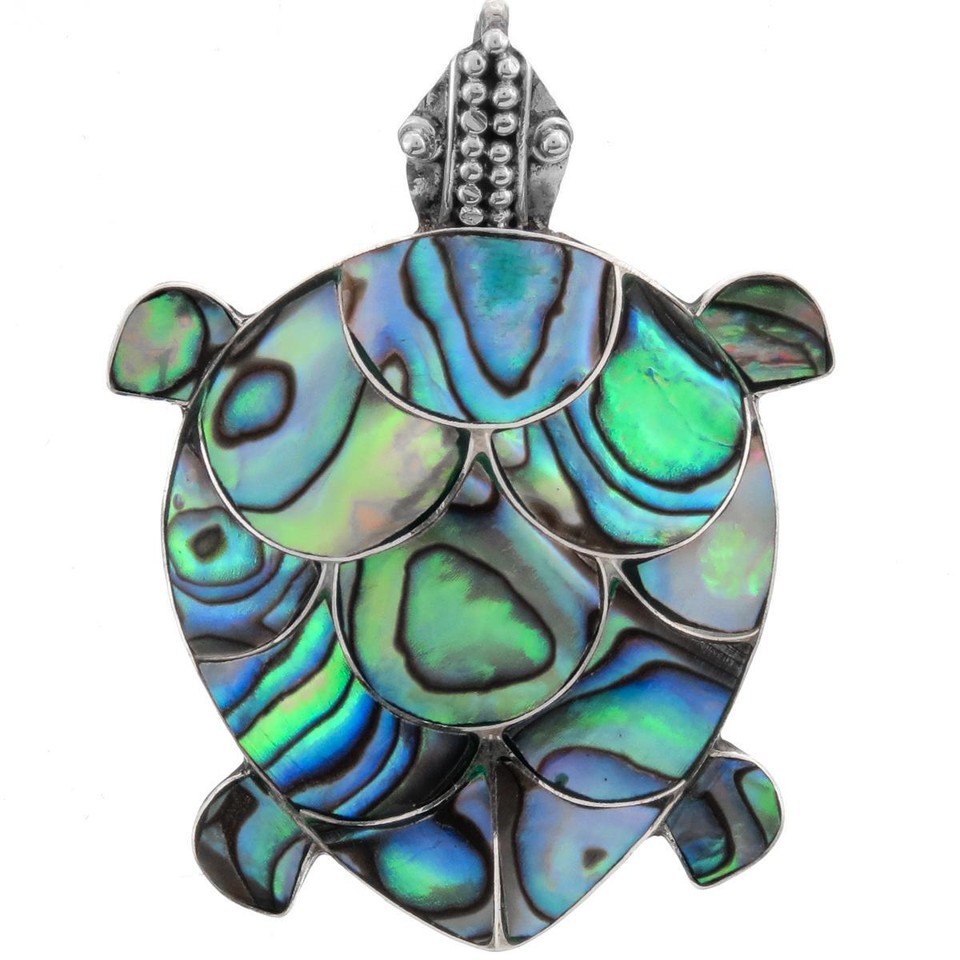 925 Silver Paua Abalone Shell Sterling Turtle Pendant & Brooche, 1 3/8 ...