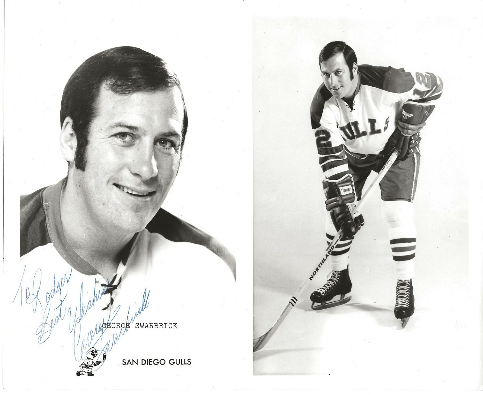 SAN DIEGO GULLS GEORGE SWARBRICK Autographed Team Issued Hockey Press ...