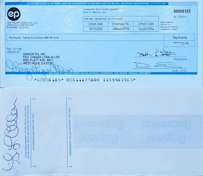 GINGER LYNN: Autographed/Signed x2 Young Guns II Royalty check | eBay