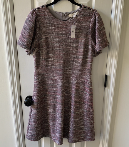 Loft Shimmer Tweed Mini Pocket Dress Multicolor Knit Short Sleeve Size ...