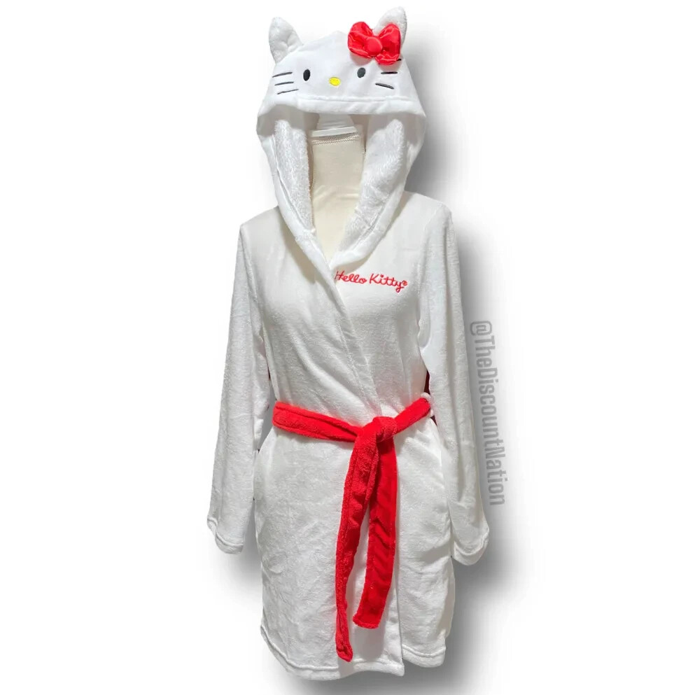 Hello Kitty White Plush Robe Sleepwear Women's Large Sanrio New with ...