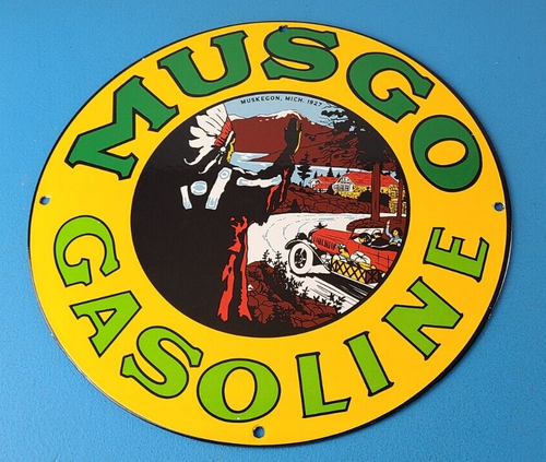 Vintage Musgo Gasoline Sign - Gas Oil Pump American Indian Chief ...