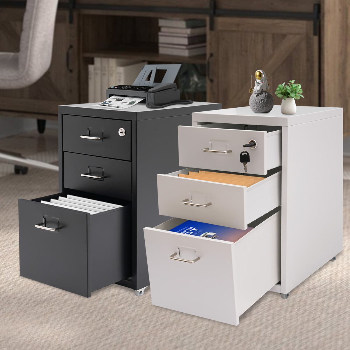 Locking File Cabinet 3-Drawer Mobile File Cabinet With Lock - Rolling ...