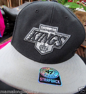Vtg 90s NHL Hockey LA Kings Script 47 Brand Leather Strapback Hat Cap ...