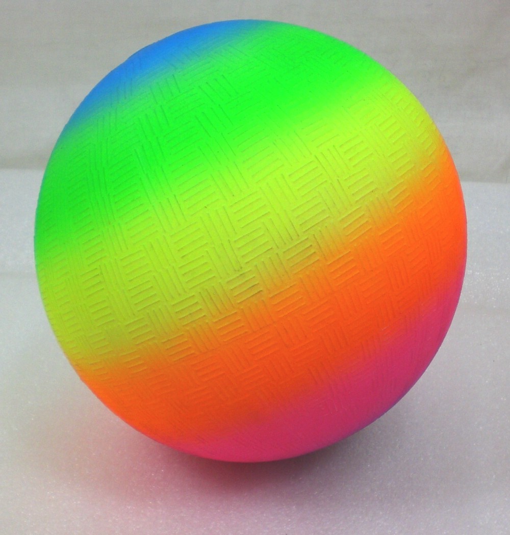 Neon Rainbow Colors Rubber Playground Ball, 9 Inch Indoor Outdoors Very ...