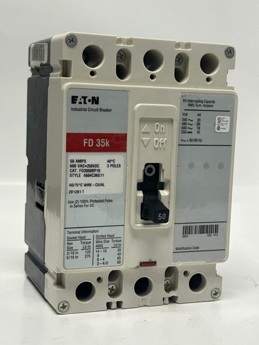 EATON FD3050BP10 Industrial Circuit Breaker 3Poles 50A 600 Vac 250 Vdc ...