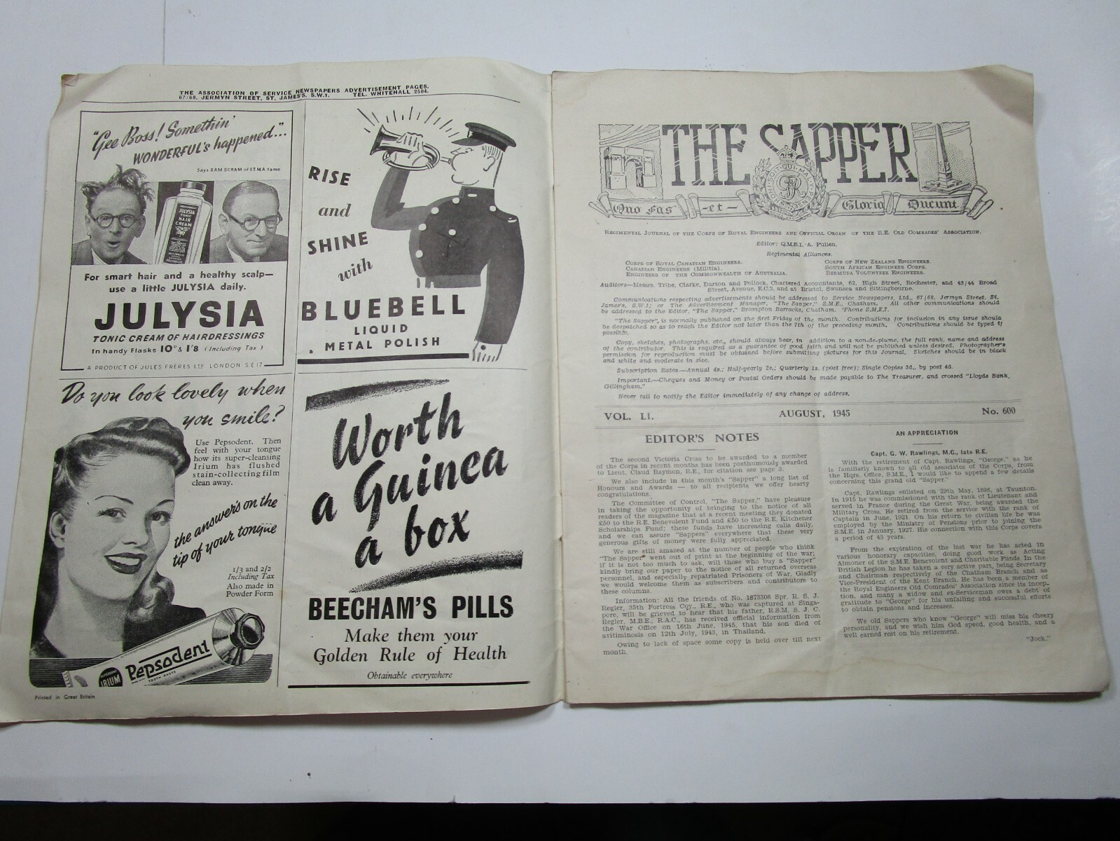 The Sapper, Magazine August 1945 Pub: The Corps of the Royal Engineers ...
