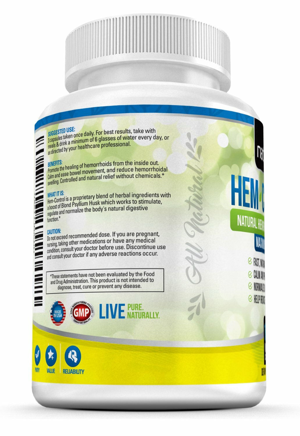 Naticura Hem-Control Herbal Hemorrhoid Remedy; 180 Capsules for Hemroid ...