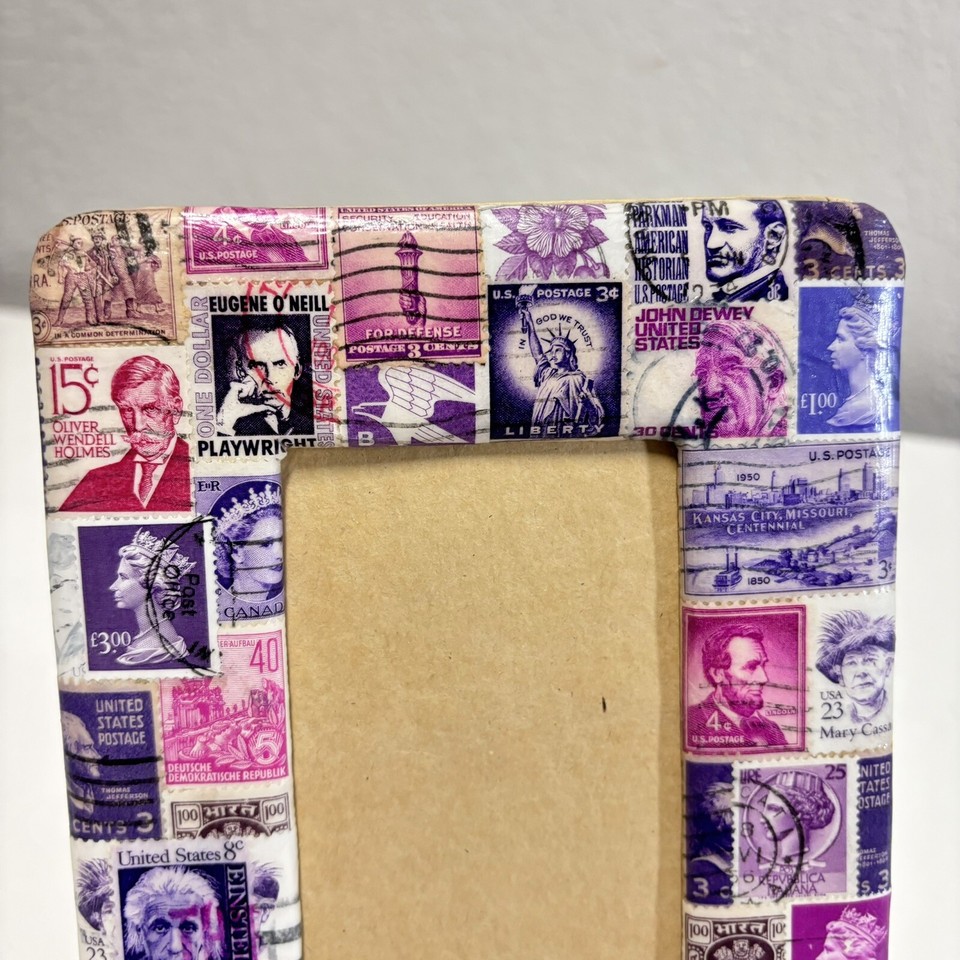 Vintage Postage Stamps Retro Decoupage Picture Frame Fits 2.5”x4.5 ...
