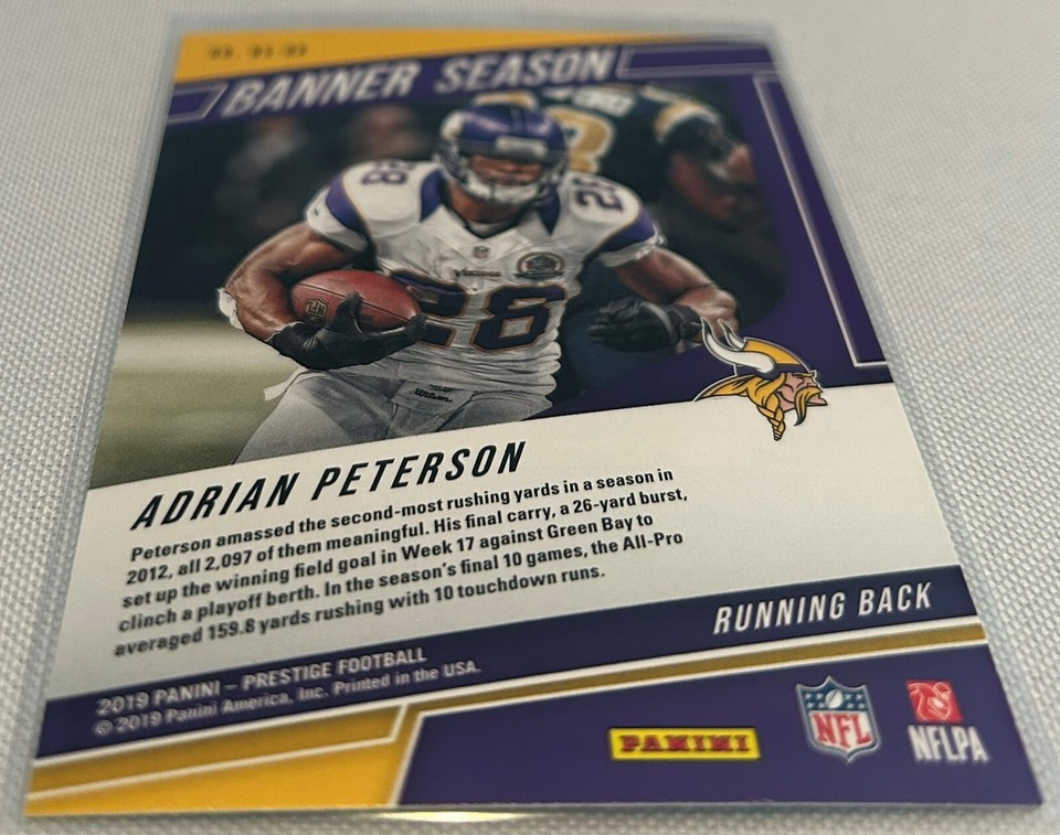 2019 Panini Prestige Football Adrian Peterson Minnesota Vikings Banner ...