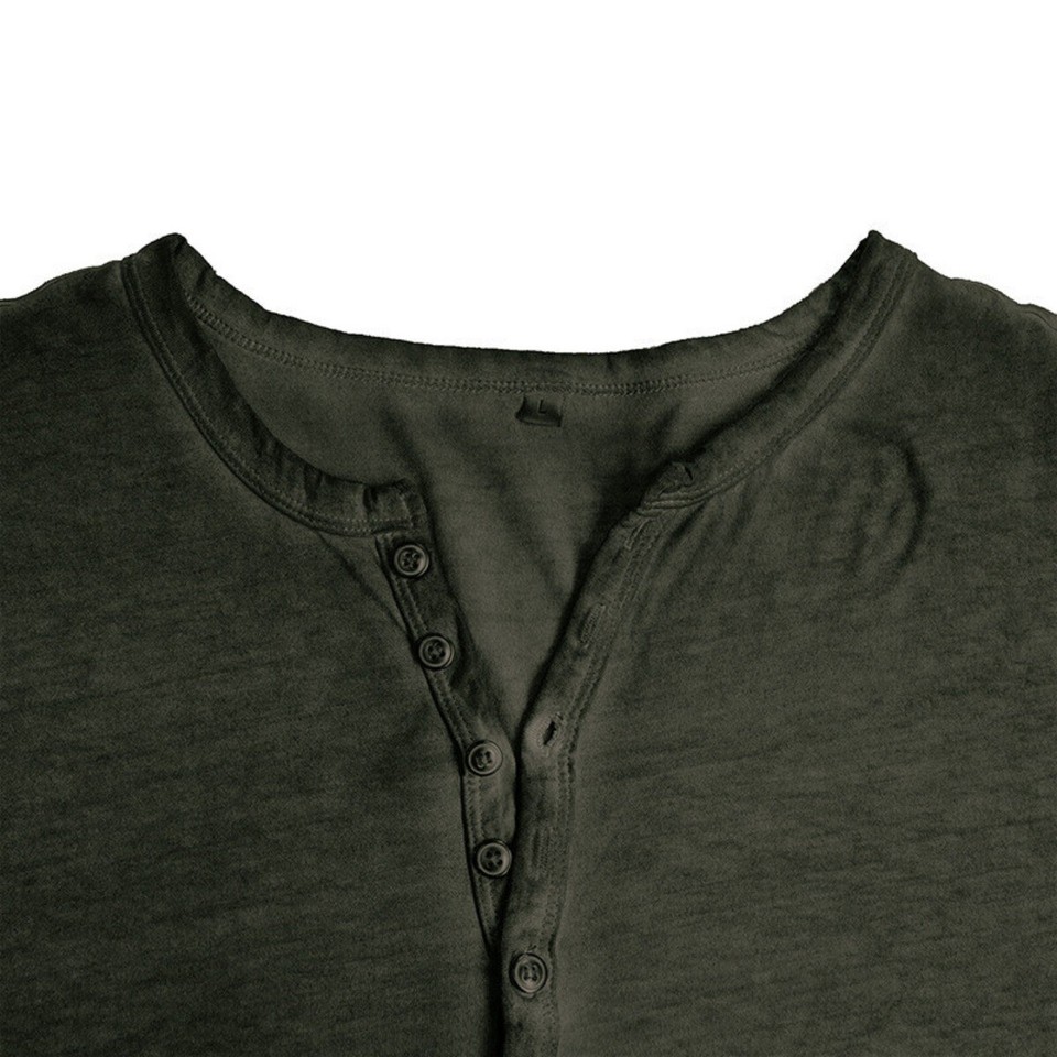 Distressed Men's Henley Shirt Retro Long Sleeve T-shirt Button Wash V ...
