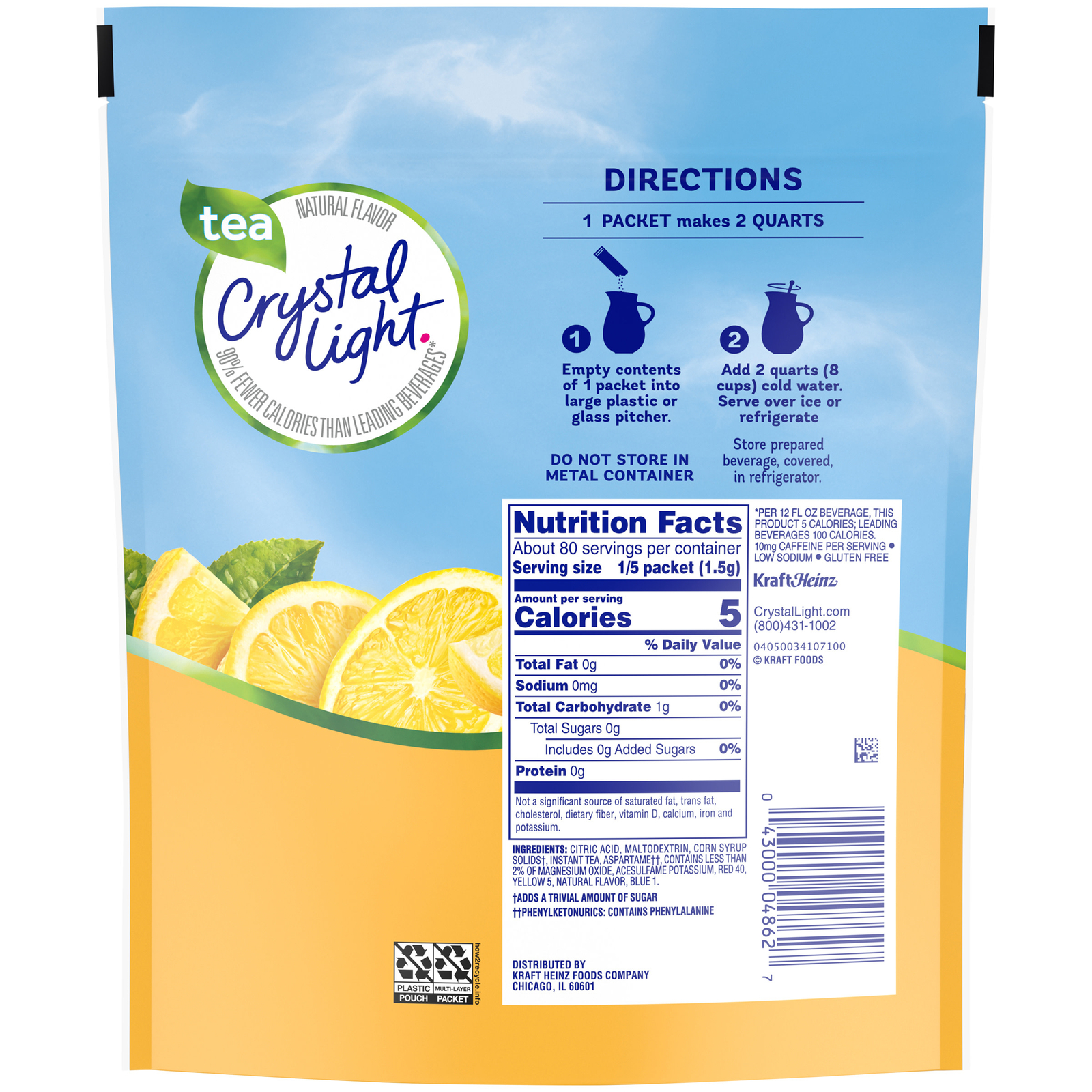 Crystal Light Natural Lemon 16 Pitcher Packs, Iced Tea, 4.26 Ounce | eBay