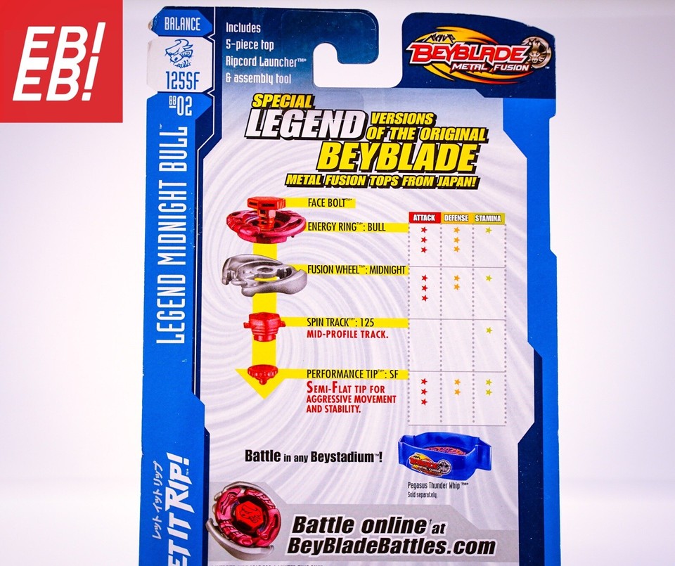 BEYBLADE HASBRO Metal Fusion BB-02 Legend Midnight Bull 125SF Masters ...