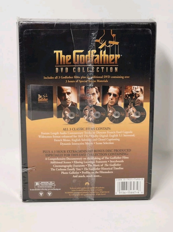 The Godfather DVD Collection 3 Films DVD, 2001, 4 Disc Set New Sealed ...