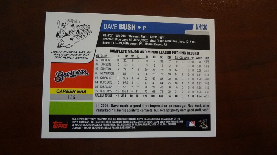 2006 TOPPS # UH130 DAVE BUSH BASEBALL CARD | eBay