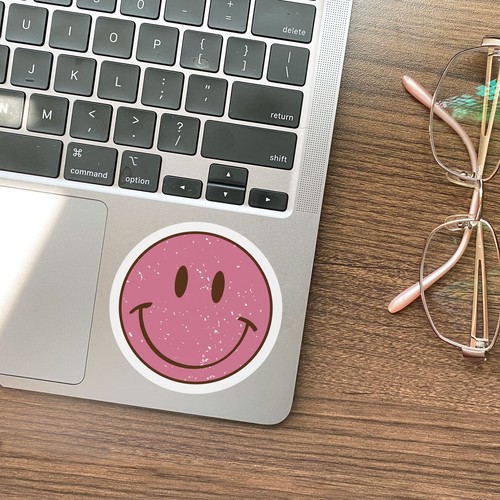 Retro Pink Smile Face Sticker Funny Groovy Hippie Stickers (5 inches ...