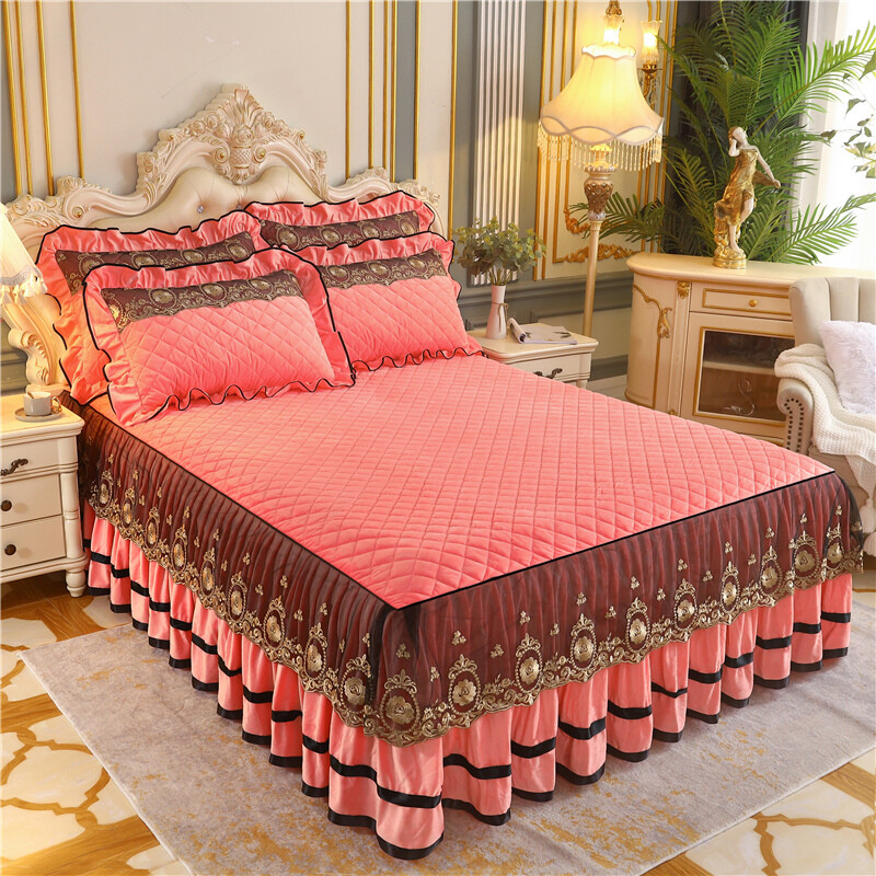 Solid Lace Velvet Bed Sheet Set Queen King Size Bedspreads Vintage ...