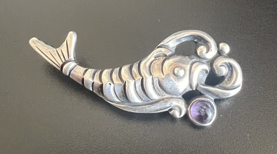 Margot de Taxco Mexico Sterling Silver Amethyst Koi Fish Brooch Pin No ...