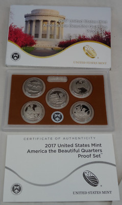 2017-S US Mint Proof Quarters ATB American the Beautiful 5 Coin Set Box ...