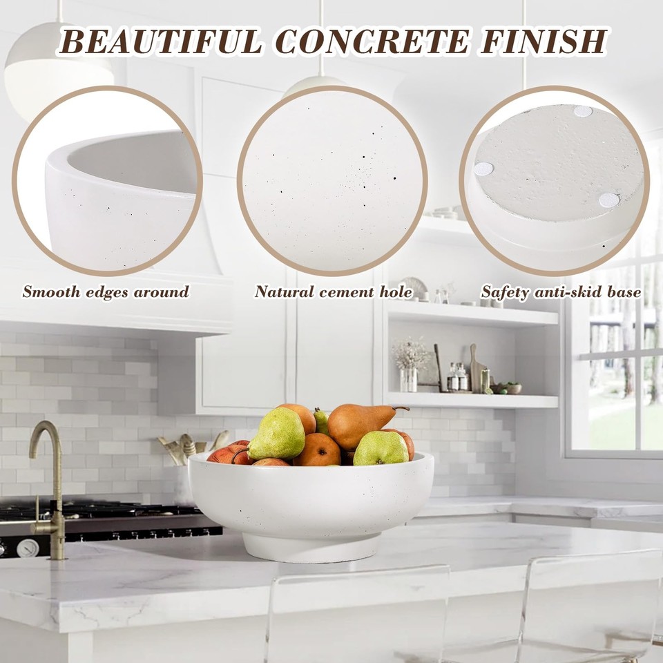 Concrete Fruit Bowl for Kitchen & Entryway - 10.65" Large Modern ...