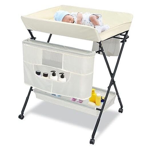 Portable Baby Changing Table with Wheels, Adjustable Height Diaper ...