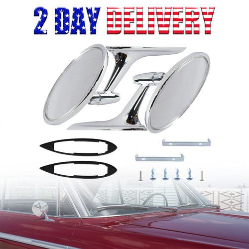Round Outside Rearview Mirrors Ribbed Base For 1963-65 Chevy Impala ...