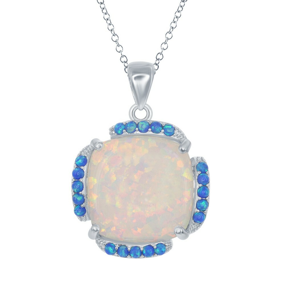 Sterling Silver White and Blue Opal Square Pendant | eBay