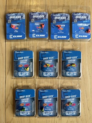 Lot Of 10 Clam Dave Genz Drop Kick 3/64 oz -Tungsten Ice Fishing Jigs ...