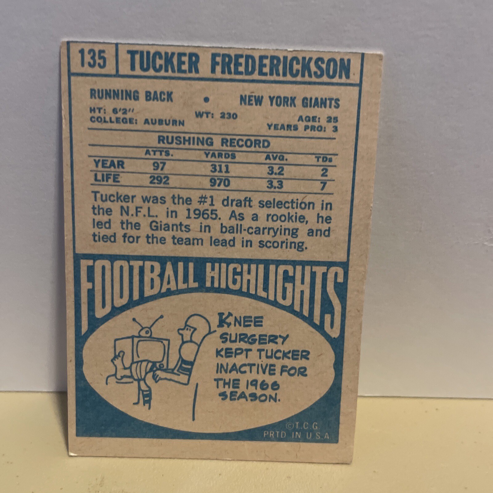 Tucker Frederickson -Auburn - New York Giants Autographed Card | eBay