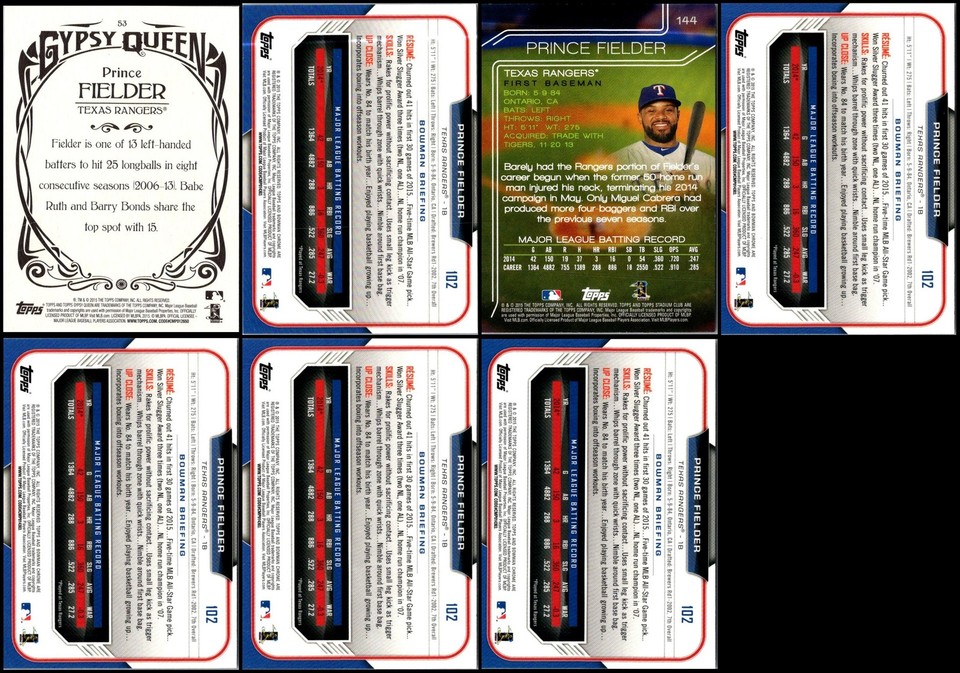 2015 Prince Fielder (7) Card Lot - Running Low – Final Chance to Order ...