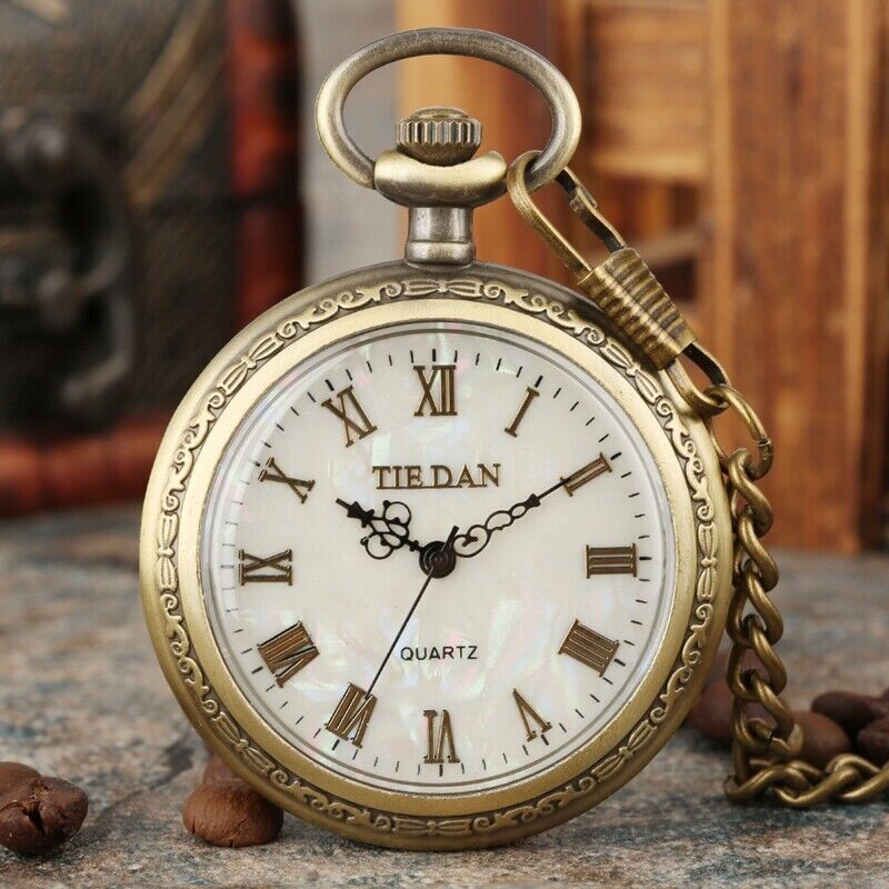 Classic Bronze Roman Number Dial Men Women Analog Quartz Pocket Watch ...