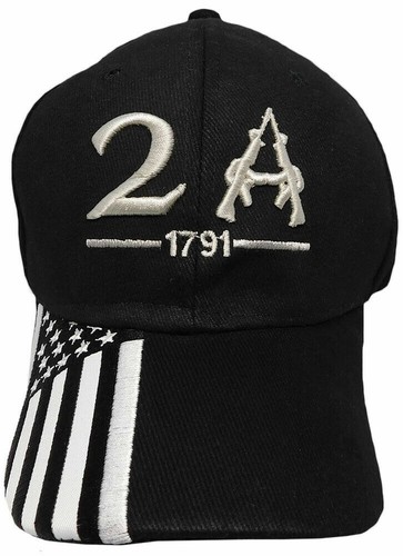 2A 2nd Amendment 1791 USA Flag On Bill Embroidered Black White Cap Hat ...