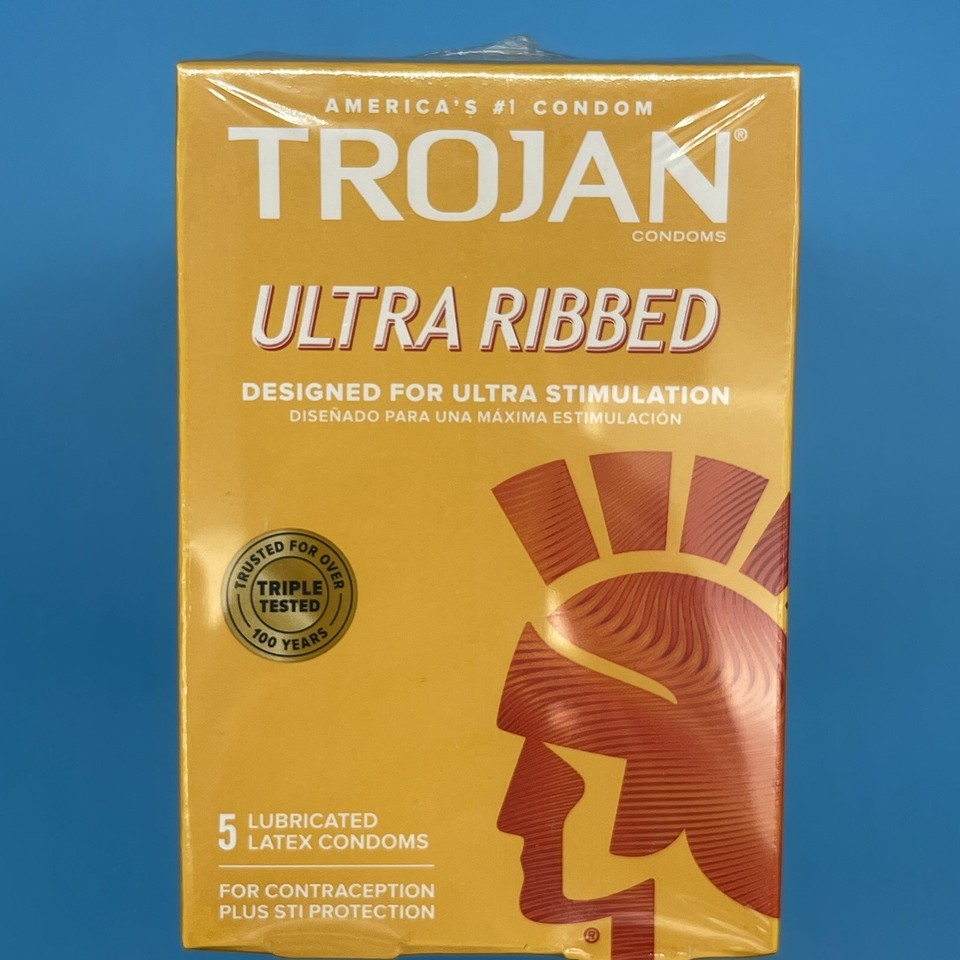 Trojan Ultra Ribbed Lubricated Latex Condoms 30 Count (6 Pack of 5) Exp ...