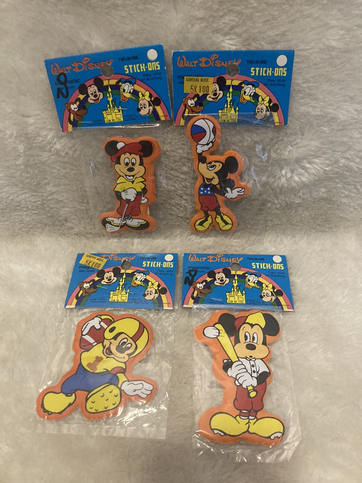 Vintage Walt Disney Mickey Mouse Stick Ons New set of 4 golf football ...