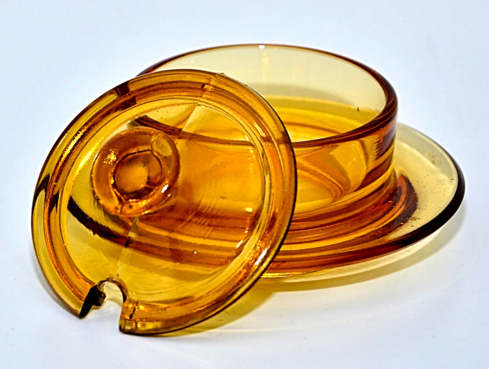 VintaGe Art Deco 2teilig Senfglas Glas mit Deckel +Tellerchen Bernstein ...