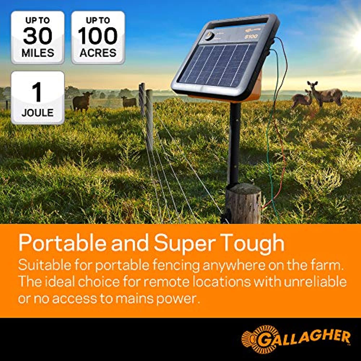 Gallagher S100 Solar Electric Fence Charger | Powers Up to 30 Mile ...